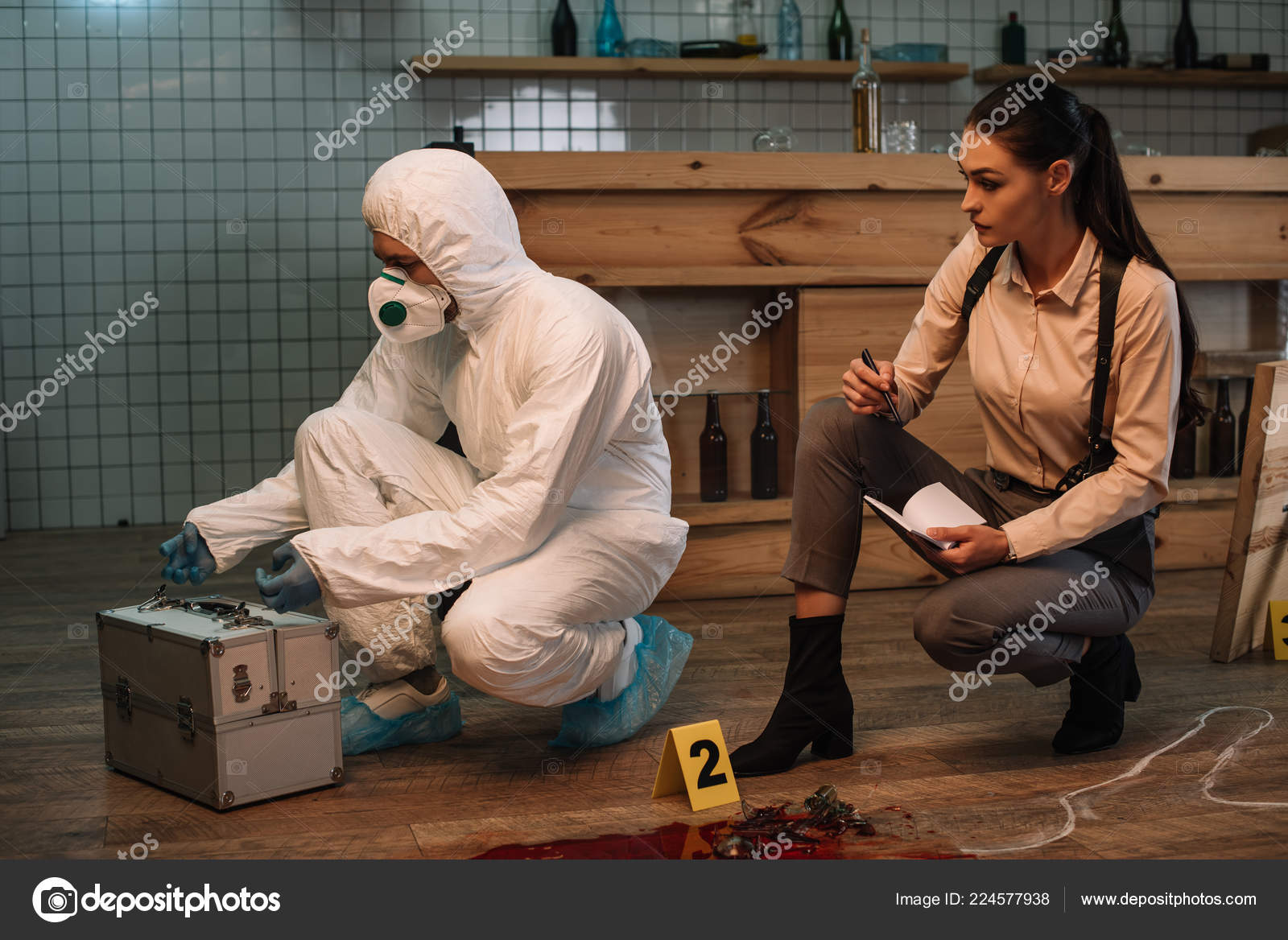 Forensic Investigator Focused Female Detective Taking Notes Examining ...