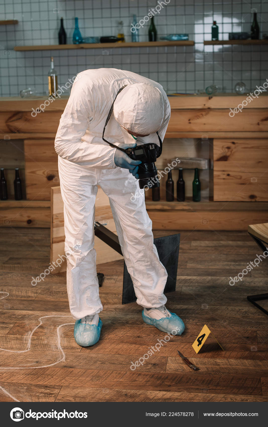 Forensic Investigator Documenting Evidence Camera Crime Scene — Stock ...