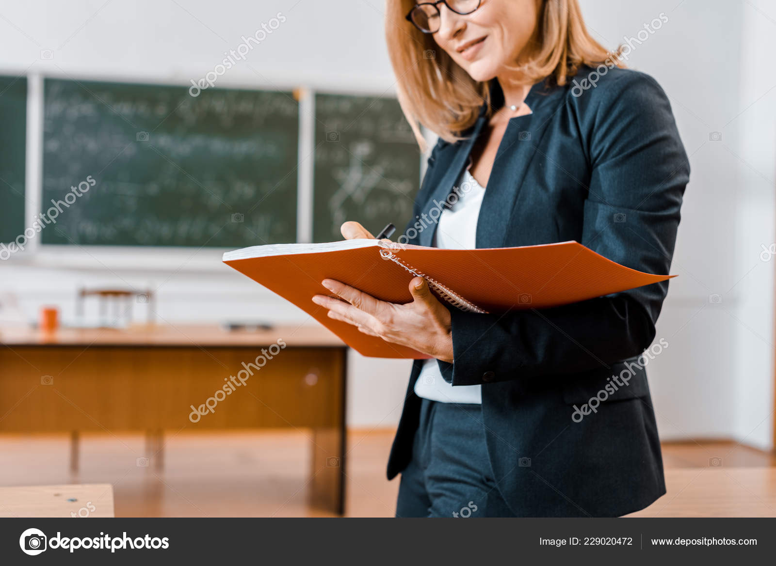 Cropped View Female Teacher Formal Wear Writing Notebook Classroom ...