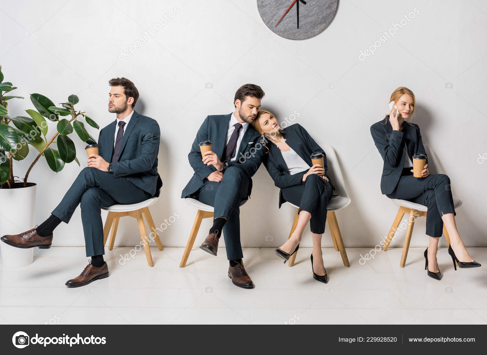 Collage Business People Various Poses Waiting Queue — Free Stock Photo ...