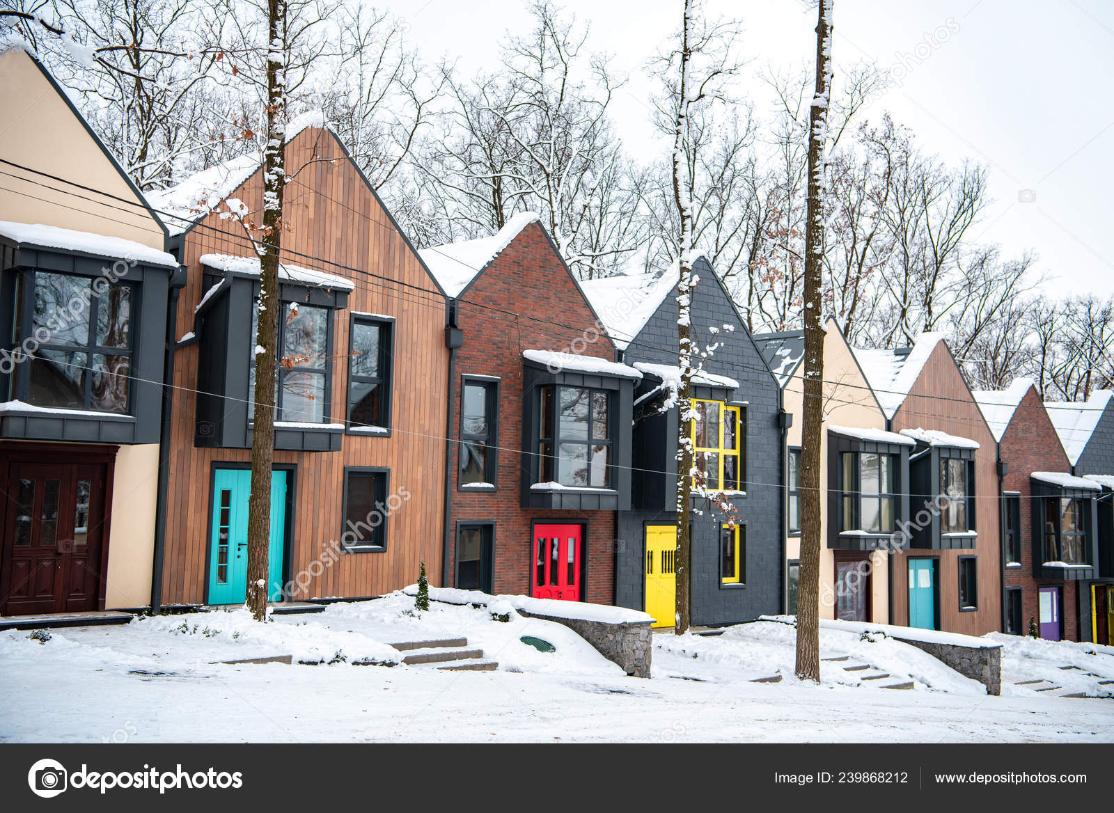 Fancy Modern Buildings Cold Winter Snow Roofs — Stock Photo ...
