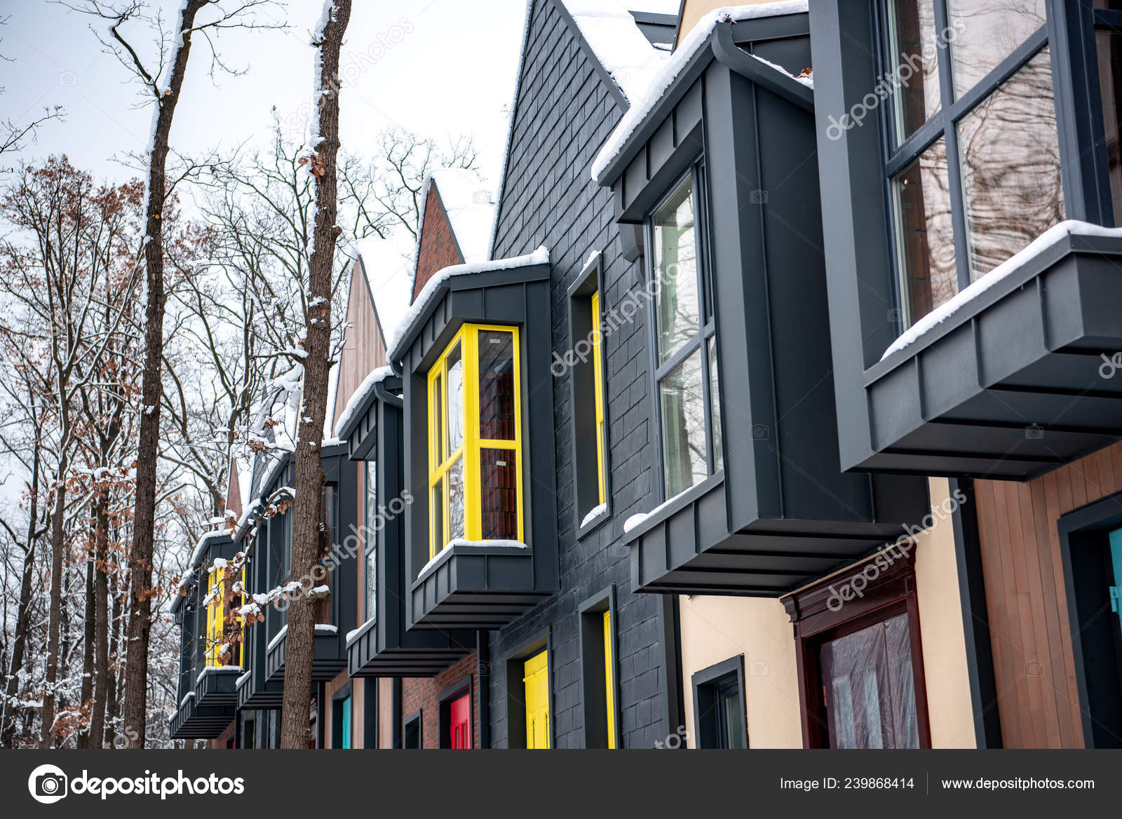 Stylish Modern Buildings Snow Roofs Winter — Stock Photo © VitalikRadko ...