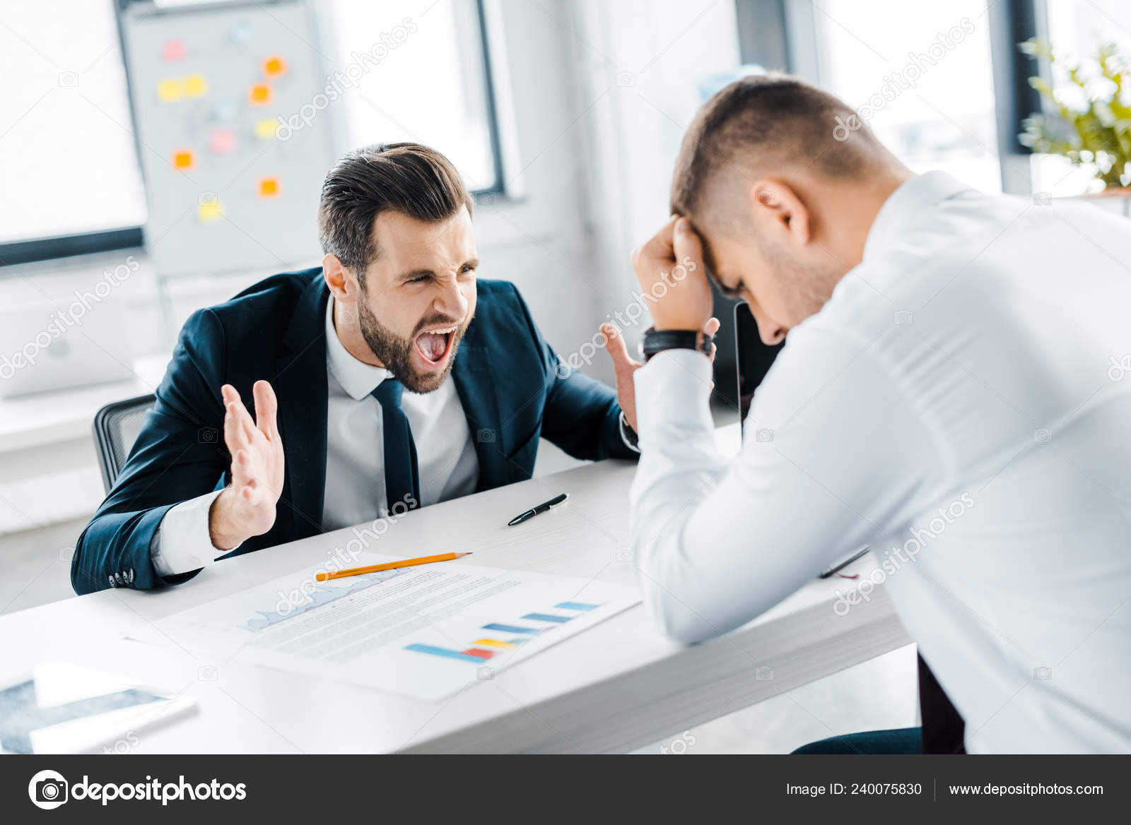 Selective Focus Angry Man Formal Wear Screaming Coworker Modern Office ...