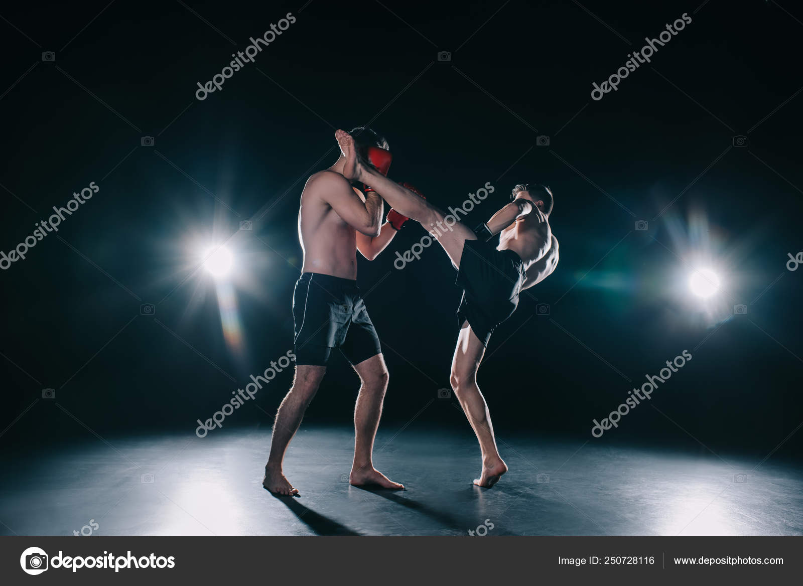 Strong Mma Fighter Kicking Another Sportsman Head Fight — Stock Photo ...