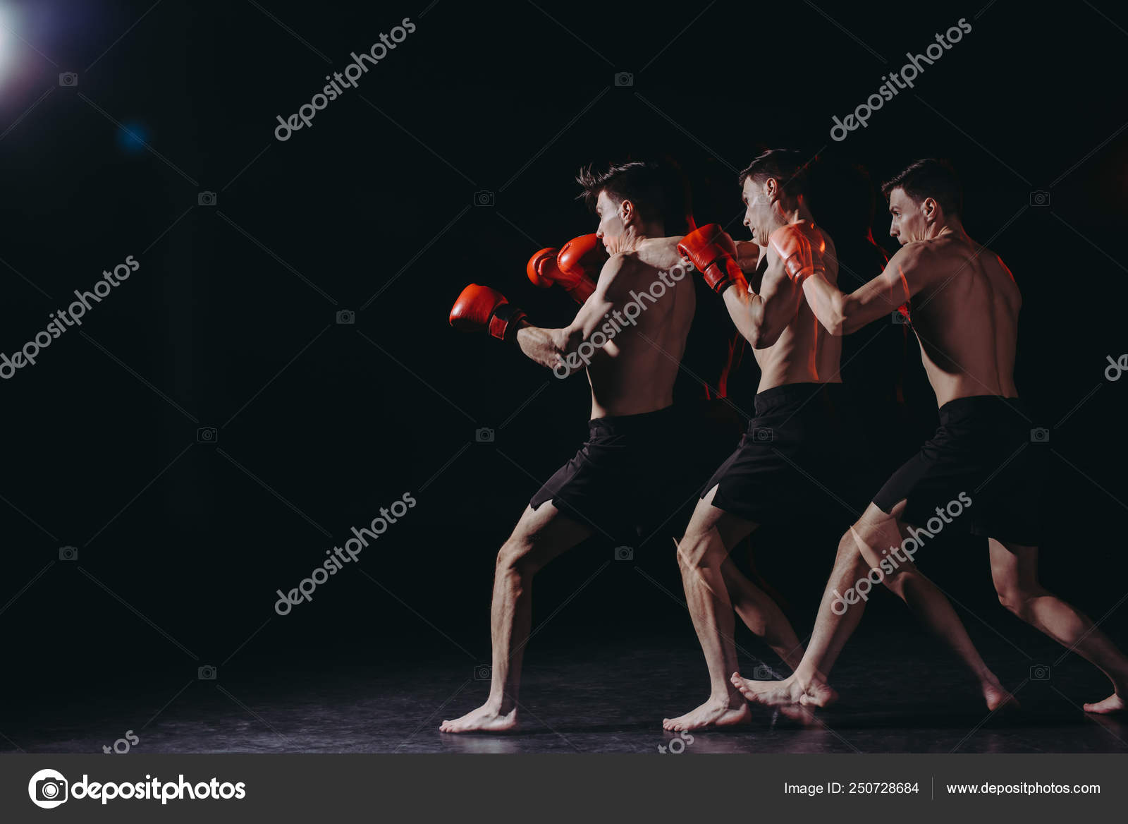 Multiple Exposure Strong Shirtless Muscular Boxer Doing Punch — Stock ...