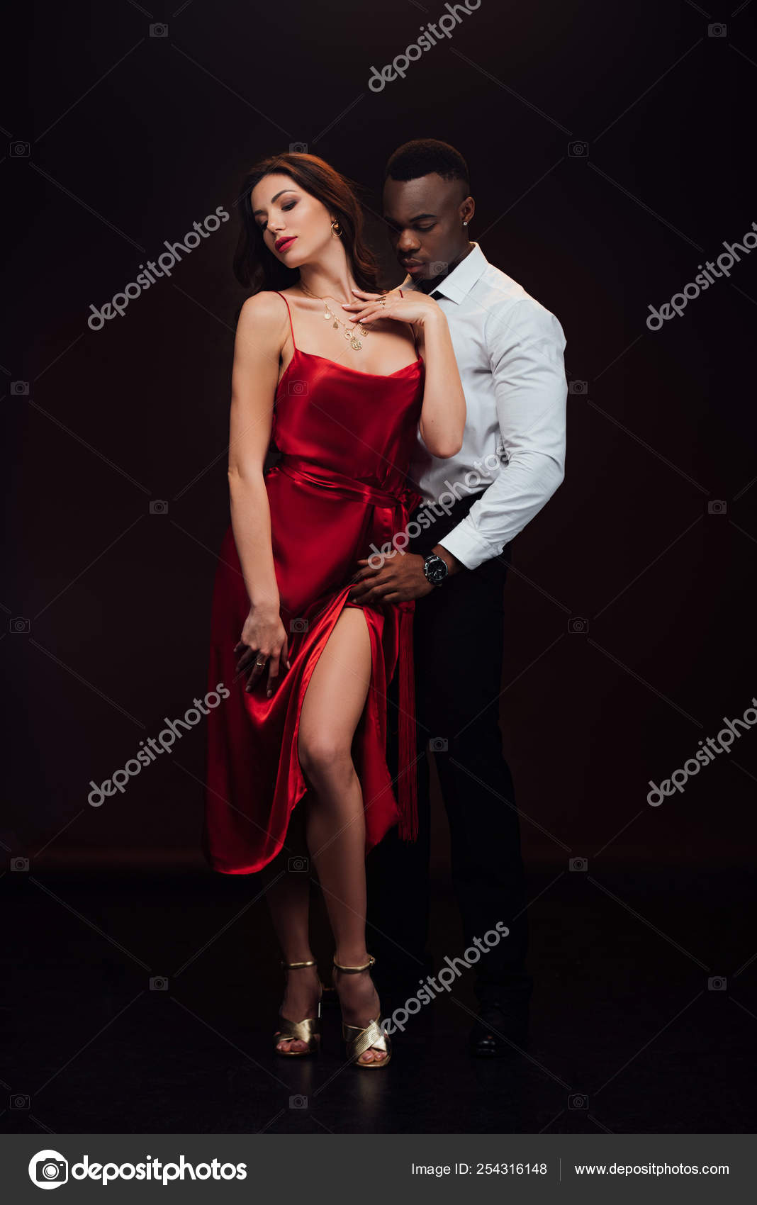 Beautiful Seductive Interracial Couple Formal Wear Posing Isolated