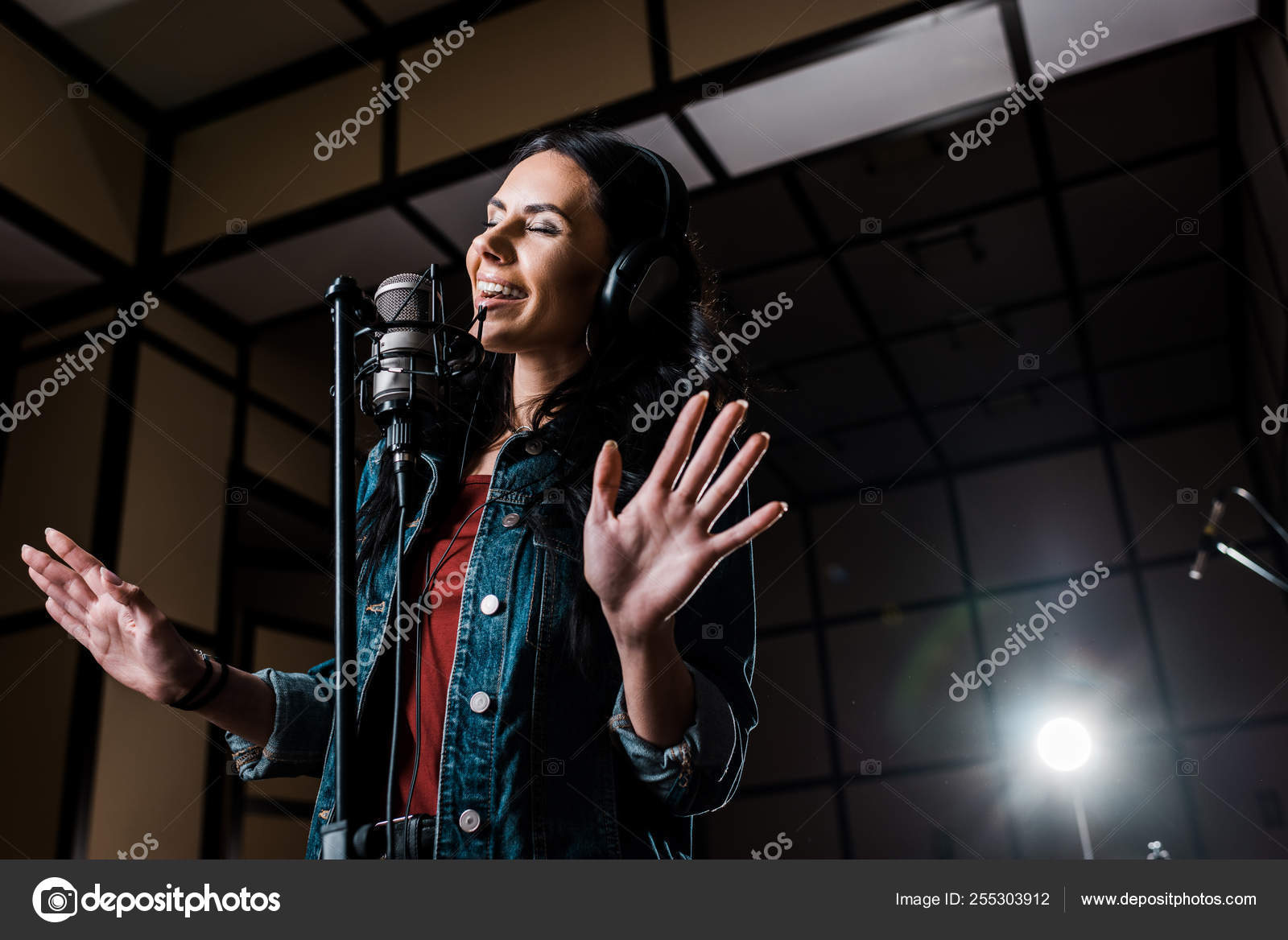 Attractive Inspired Woman Singing Microphone Recording Studio — Stock Photo © VitalikRadko ...