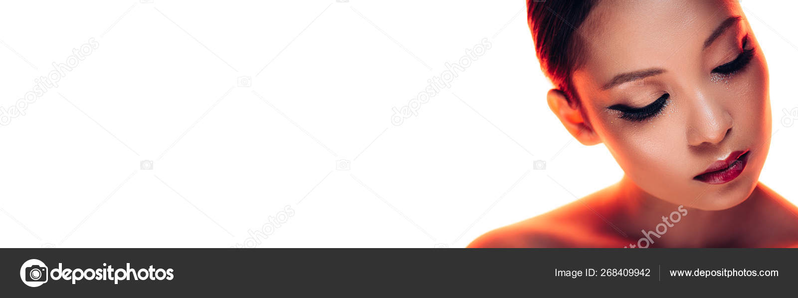 Attractive Asian Woman Red Light Isolated White — Stock Photo ...