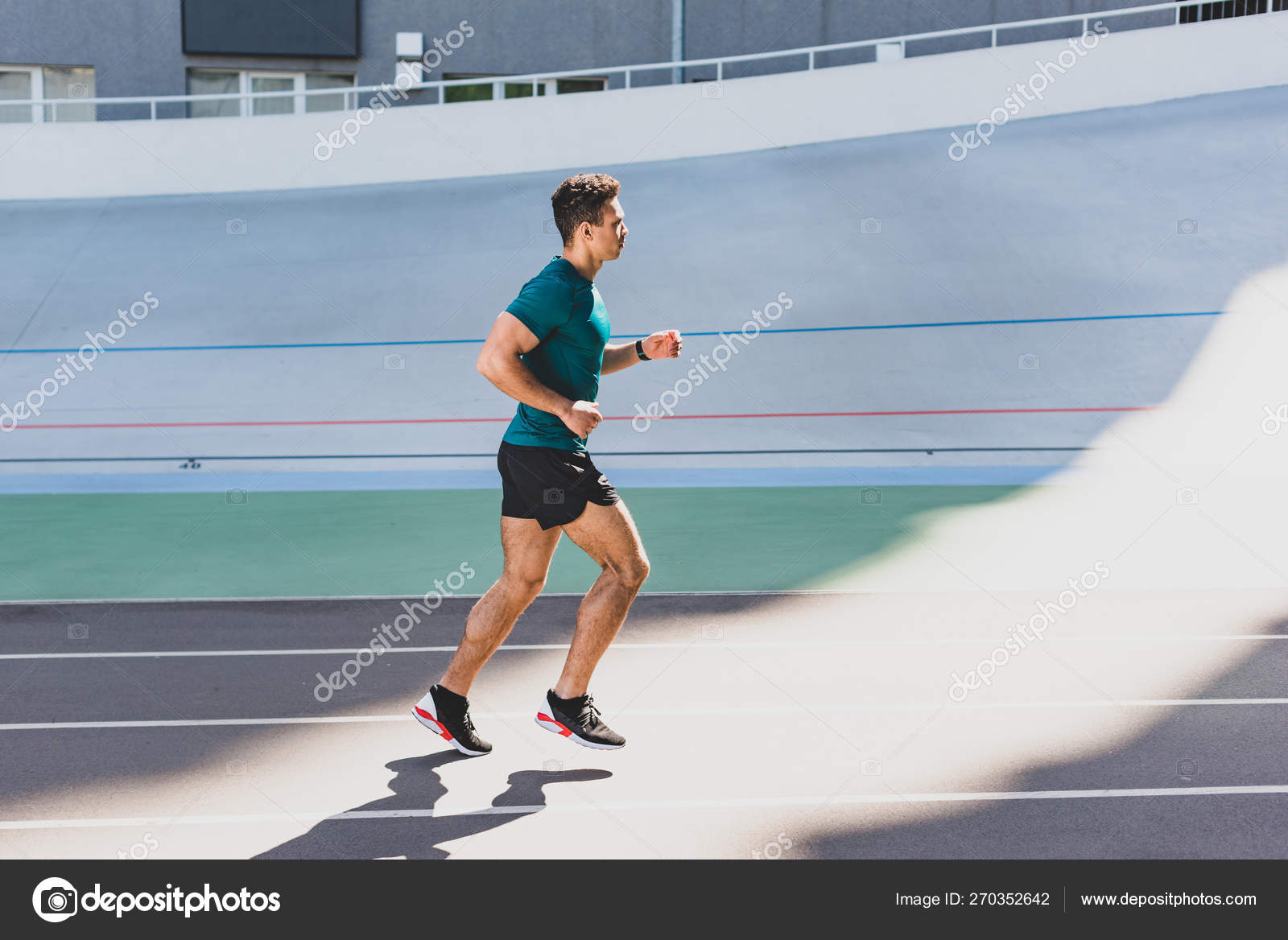 Side View Mixed Race Sportsman Running Track Stadium — Stock Photo ...