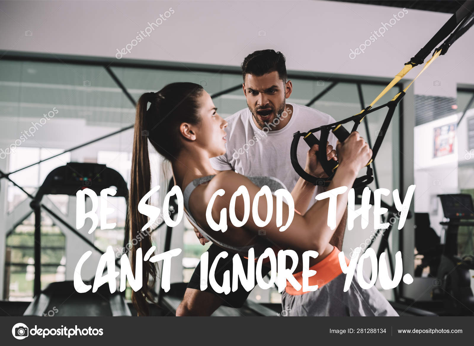 Excited Trainer Shouting While Motivating Sportswoman Pulling ...