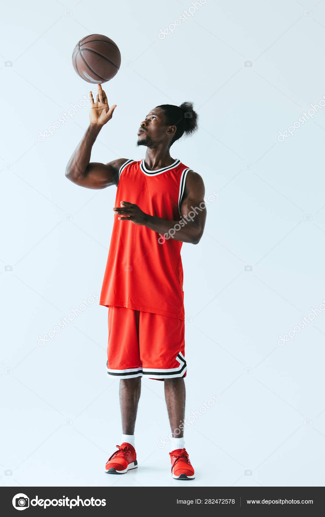 Handsome African American Basketball Player Playing Ball Grey ...