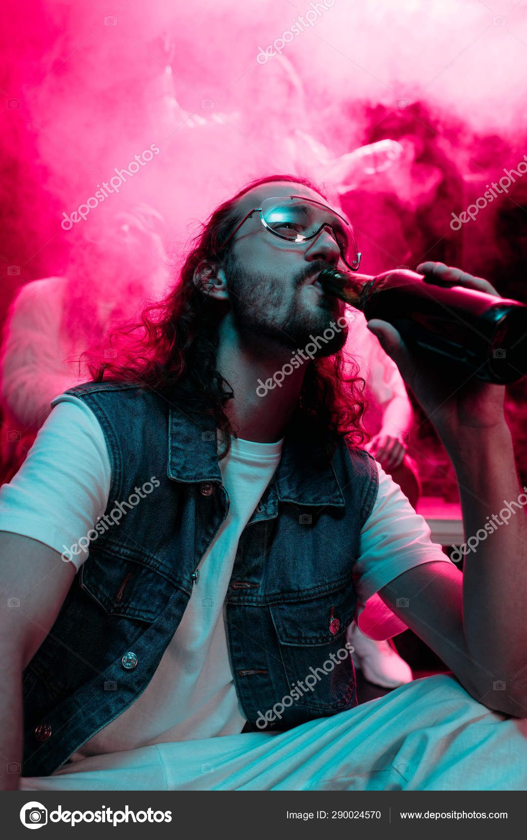 Man Sunglasses Drinking Alcohol Rave Nightclub Stock Photo by ...