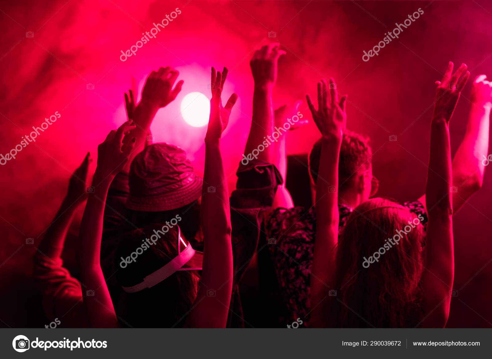 Back View People Raised Hands Rave Party Nightclub — Stock Photo ...