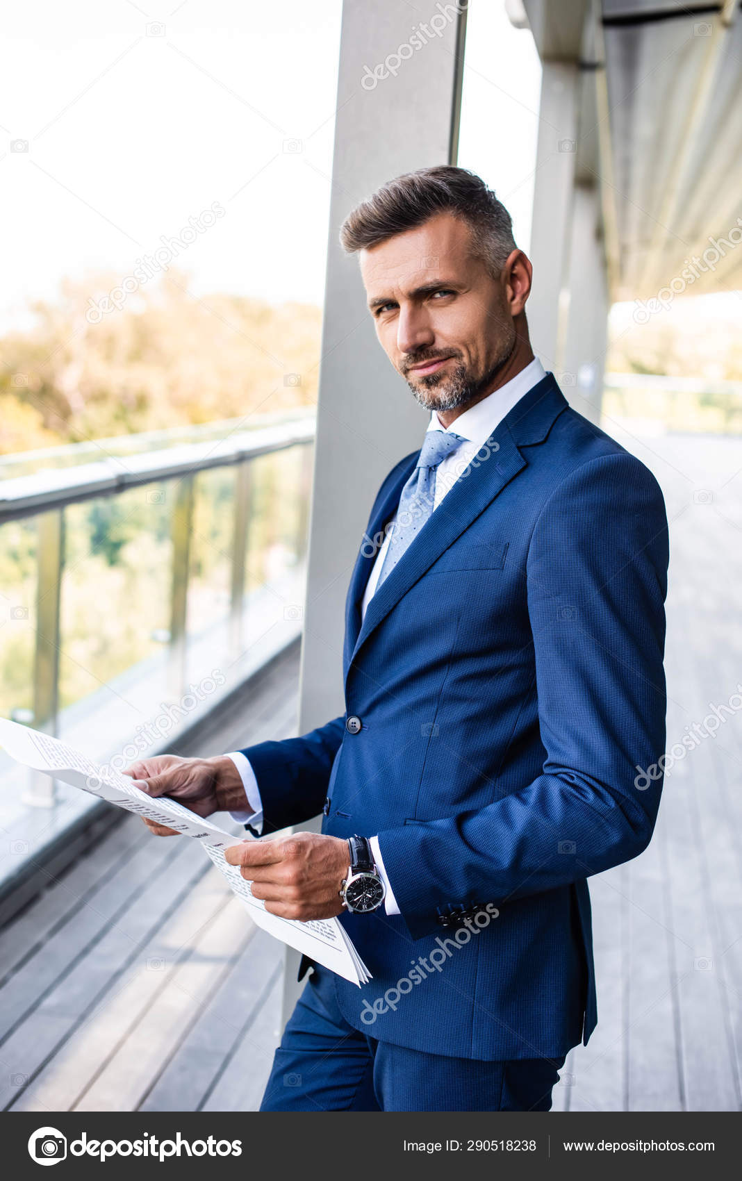 Handsome Confident Businessman Formal Wear Holding Newspaper Stock ...