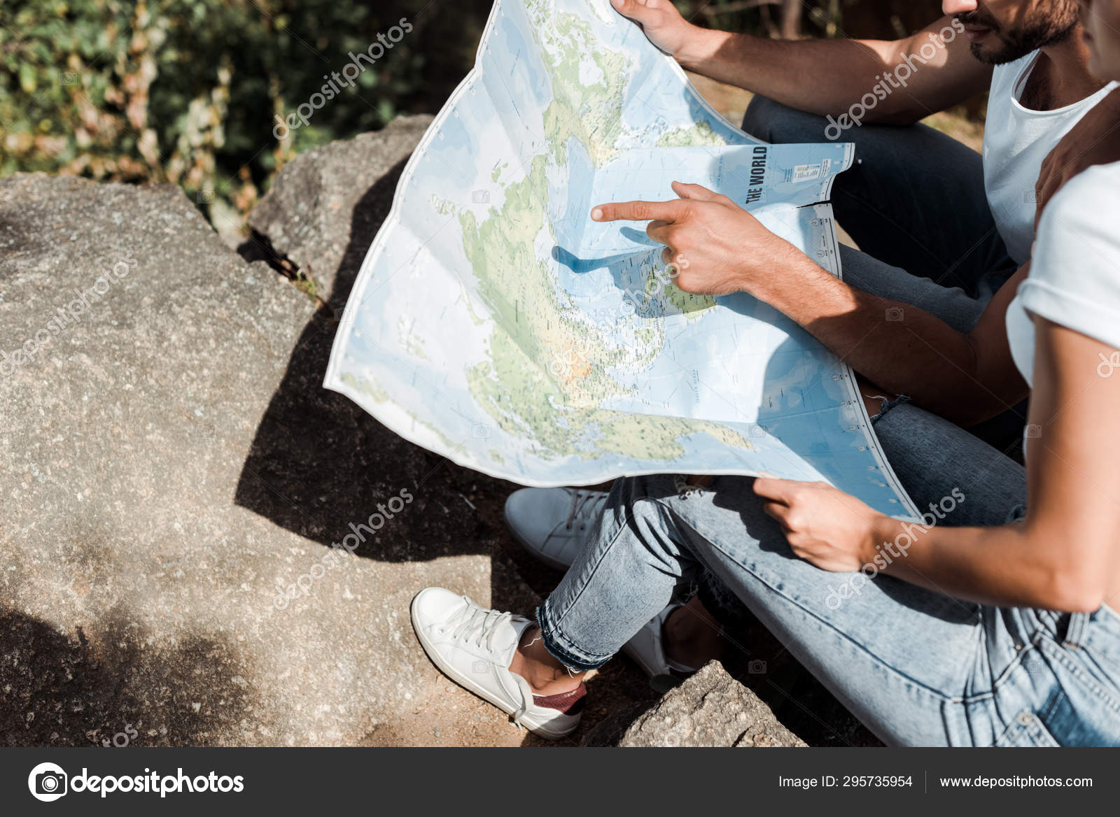 Cropped View Man Pointing Finger Map Girl Stock Photo by ©VitalikRadko ...