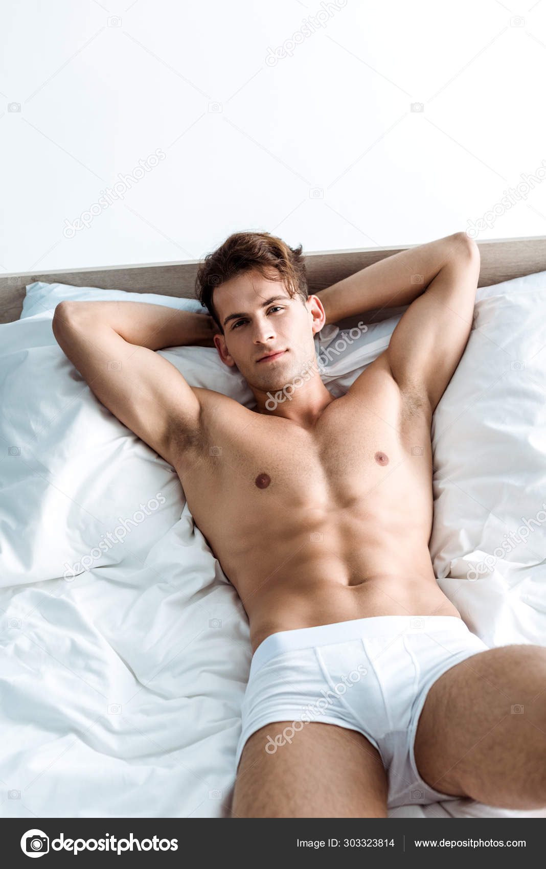 Sexy Young Man Underwear Lying Bed Looking Camera Stock Photo by ... Sexy Young Man Underwear Lying Bed Looking Camera Stock Photo by ...