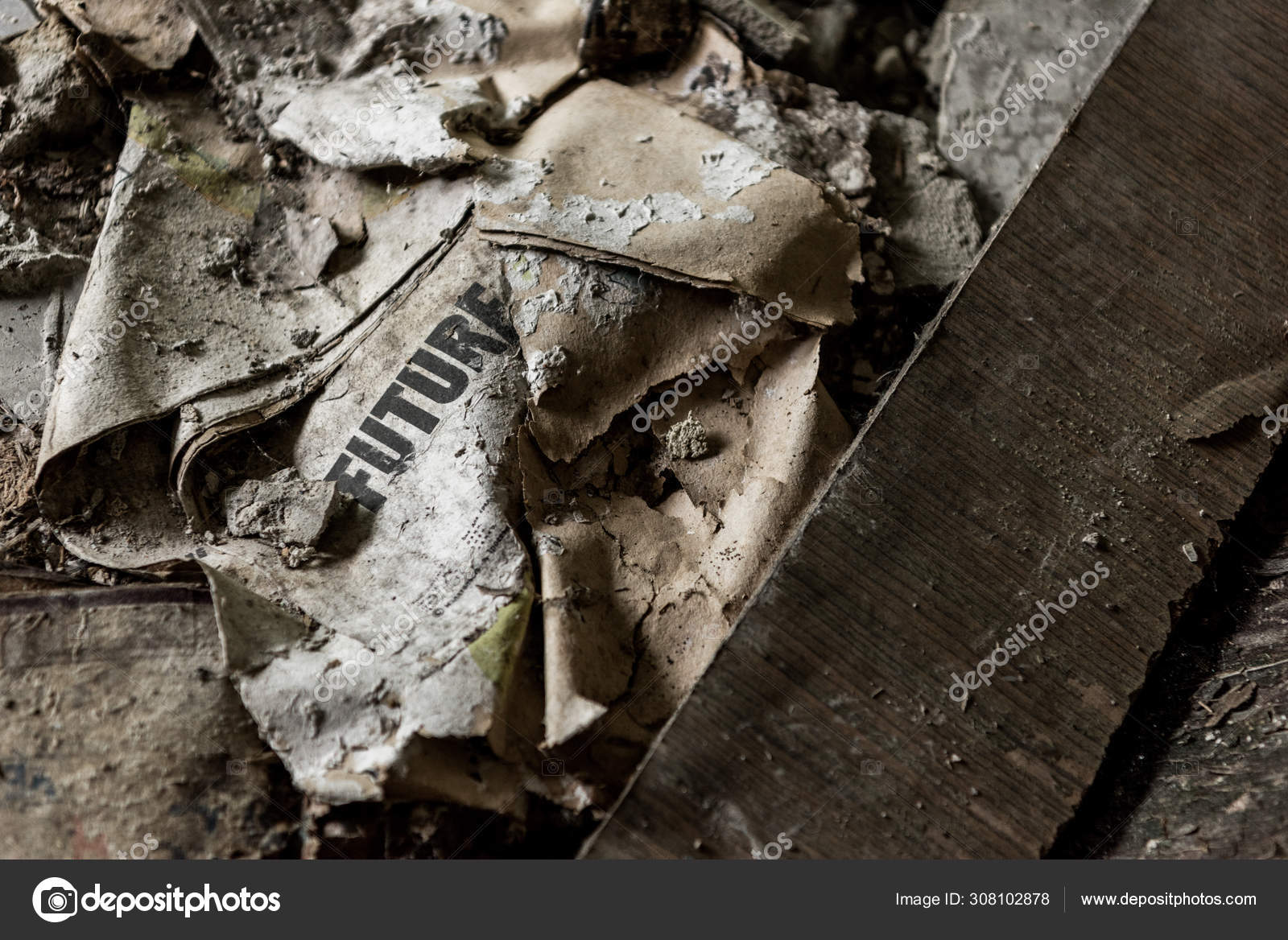 Burnt Newspaper Future Lettering Dirty Floor — Stock Photo ...