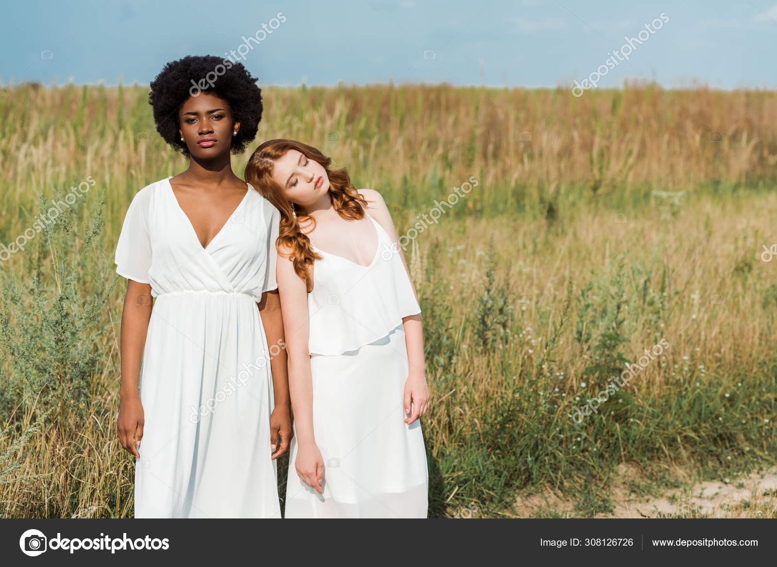 Young Attractive Multicultural Women Standing Field — Stock Photo ...