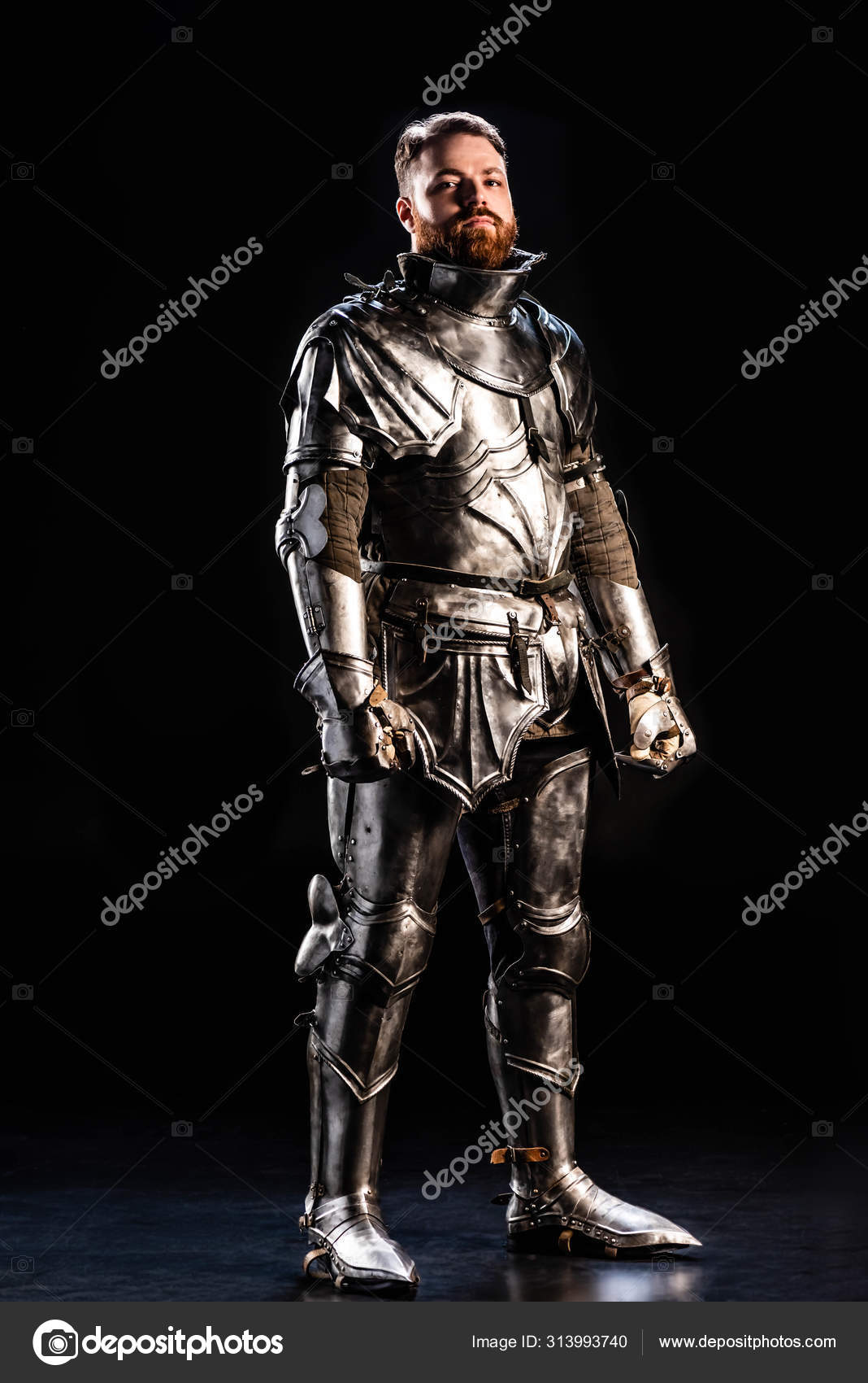 Handsome Knight Armor Looking Camera Black Background — Stock Photo ...