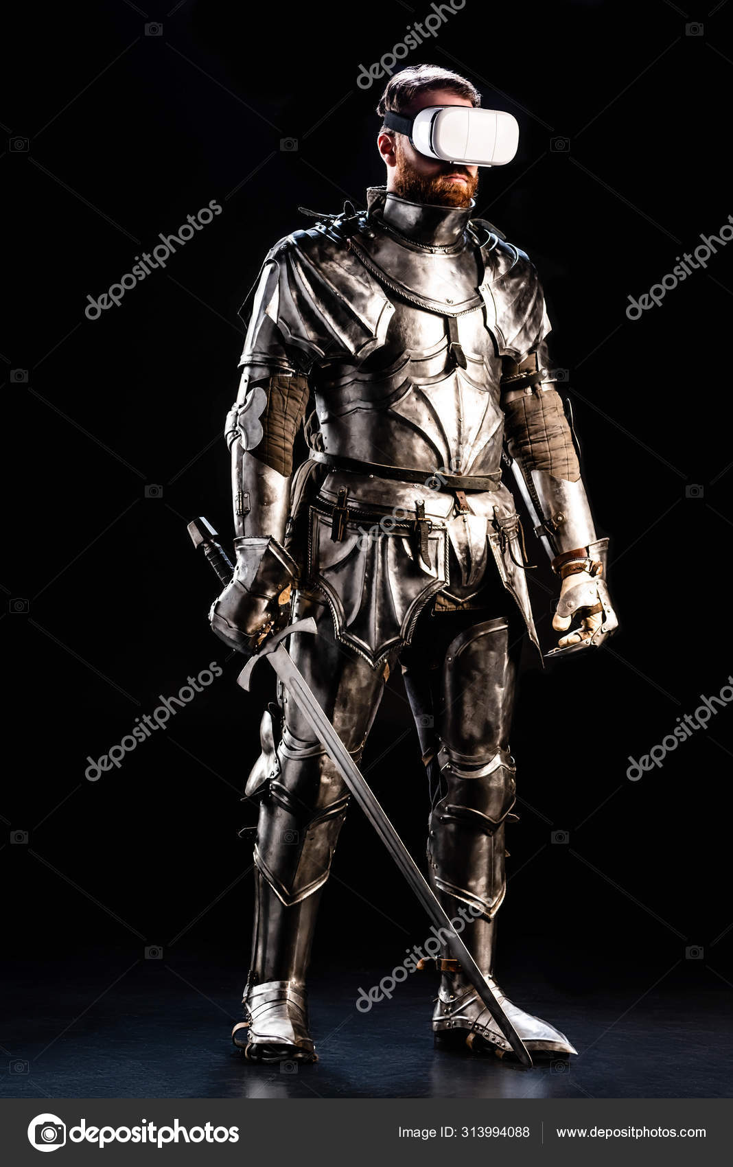 Knight Virtual Reality Headset Armor Holding Sword Isolated Black ...