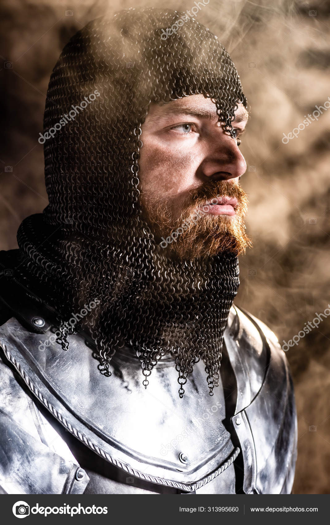 Handsome Knight Armor Looking Away Black Background — Stock Photo ...