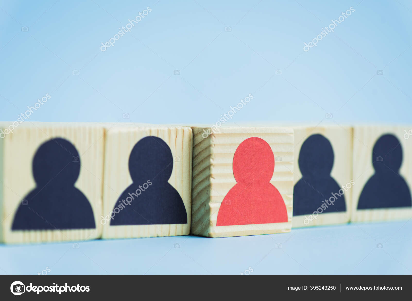Row Wooden Blocks Black Red Human Icons Blue Background Leadership — Stock Photo © VitalikRadko ...
