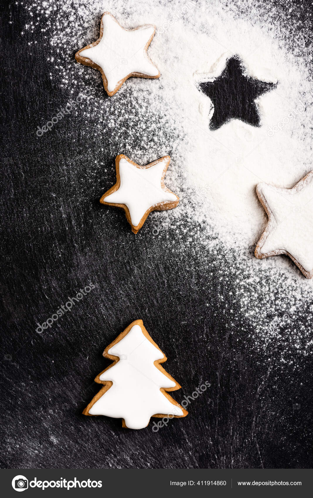 Top View Christmas Gingerbread Cookies Covered Sugar Powder — Stock ...
