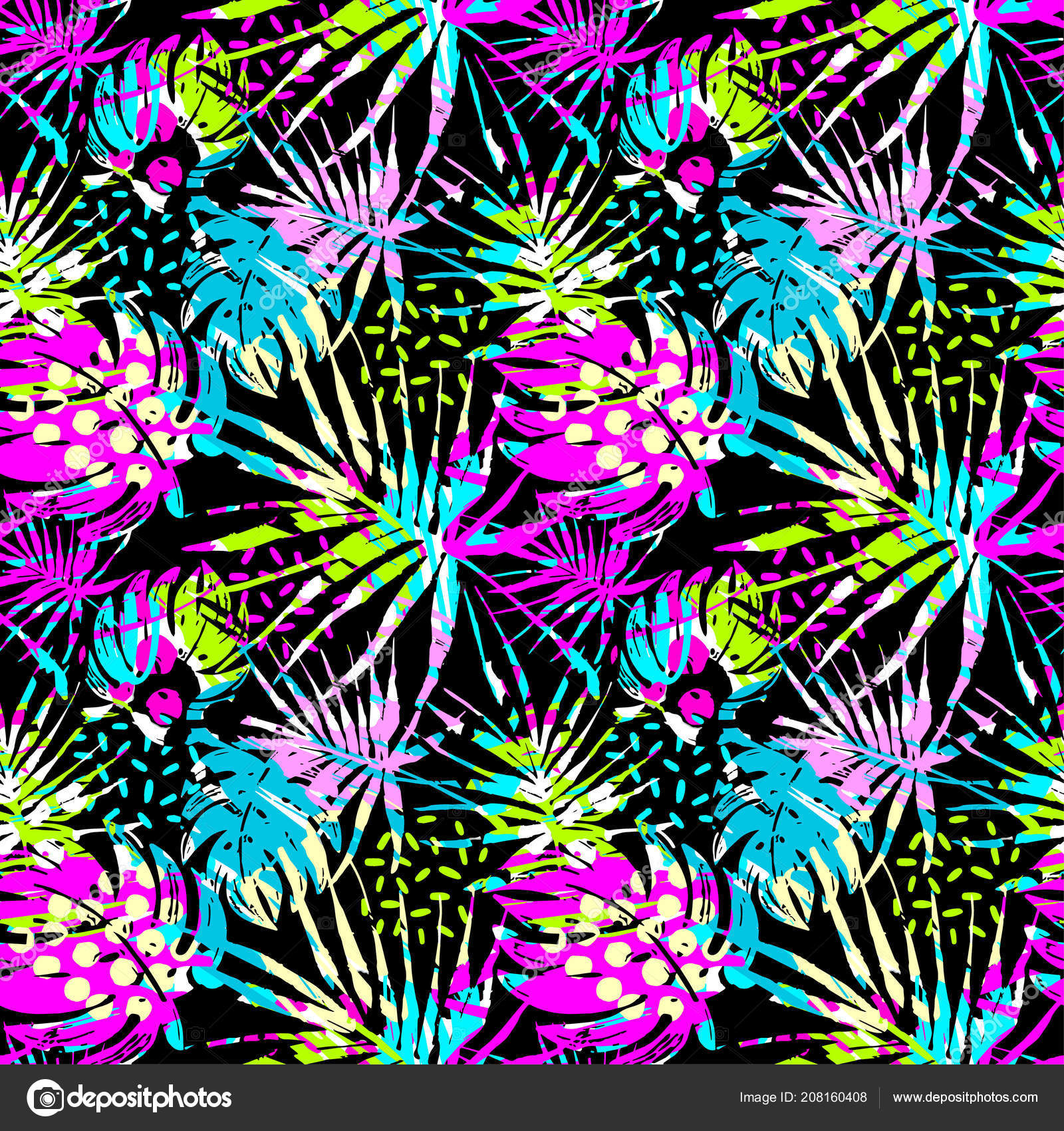 Seamless Summer Tropical Leaves Pattern Textile Doodle Grunge Texture ...