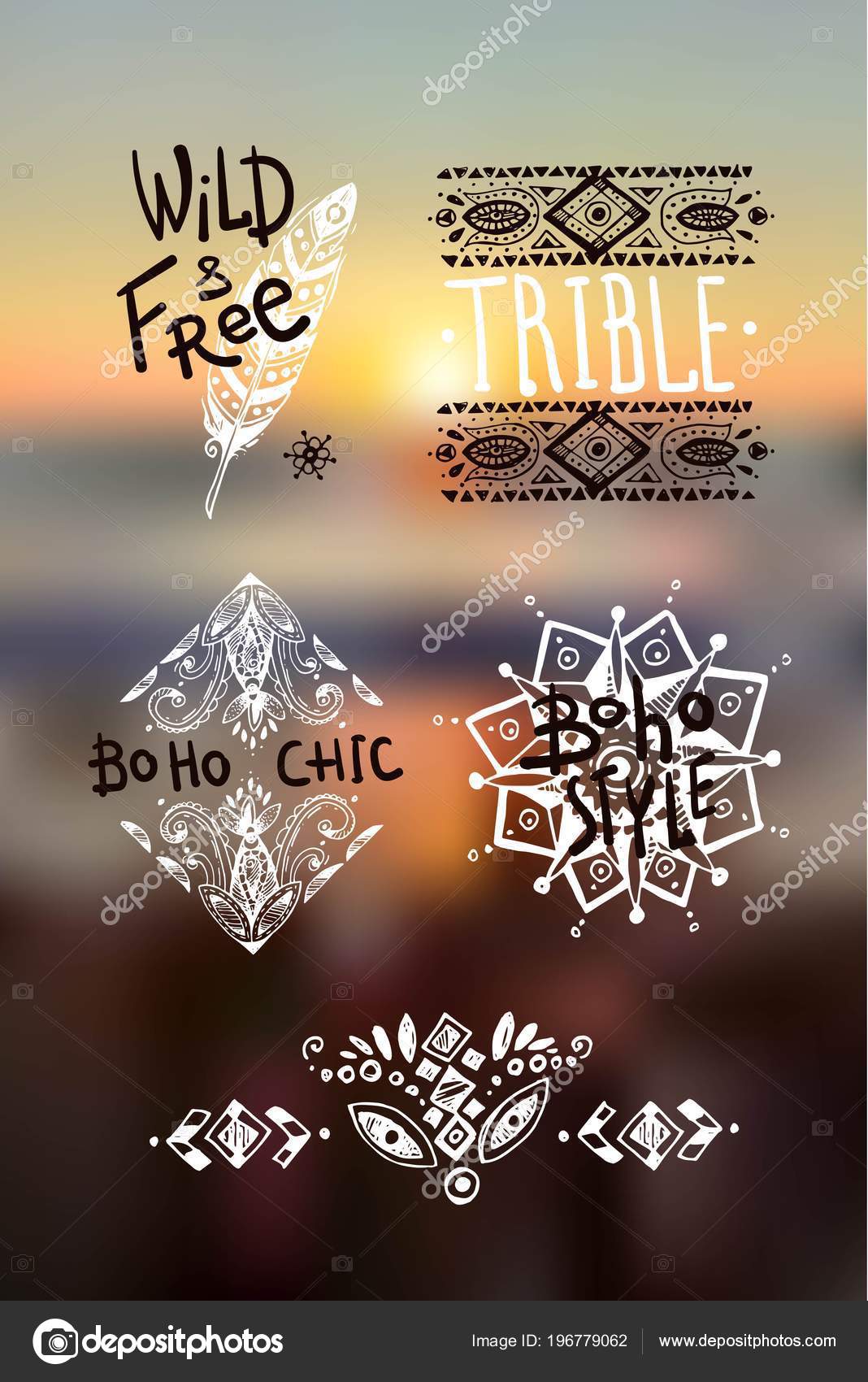 Boho style graphic elements. Beautiful hand drawn illustration Stock ...