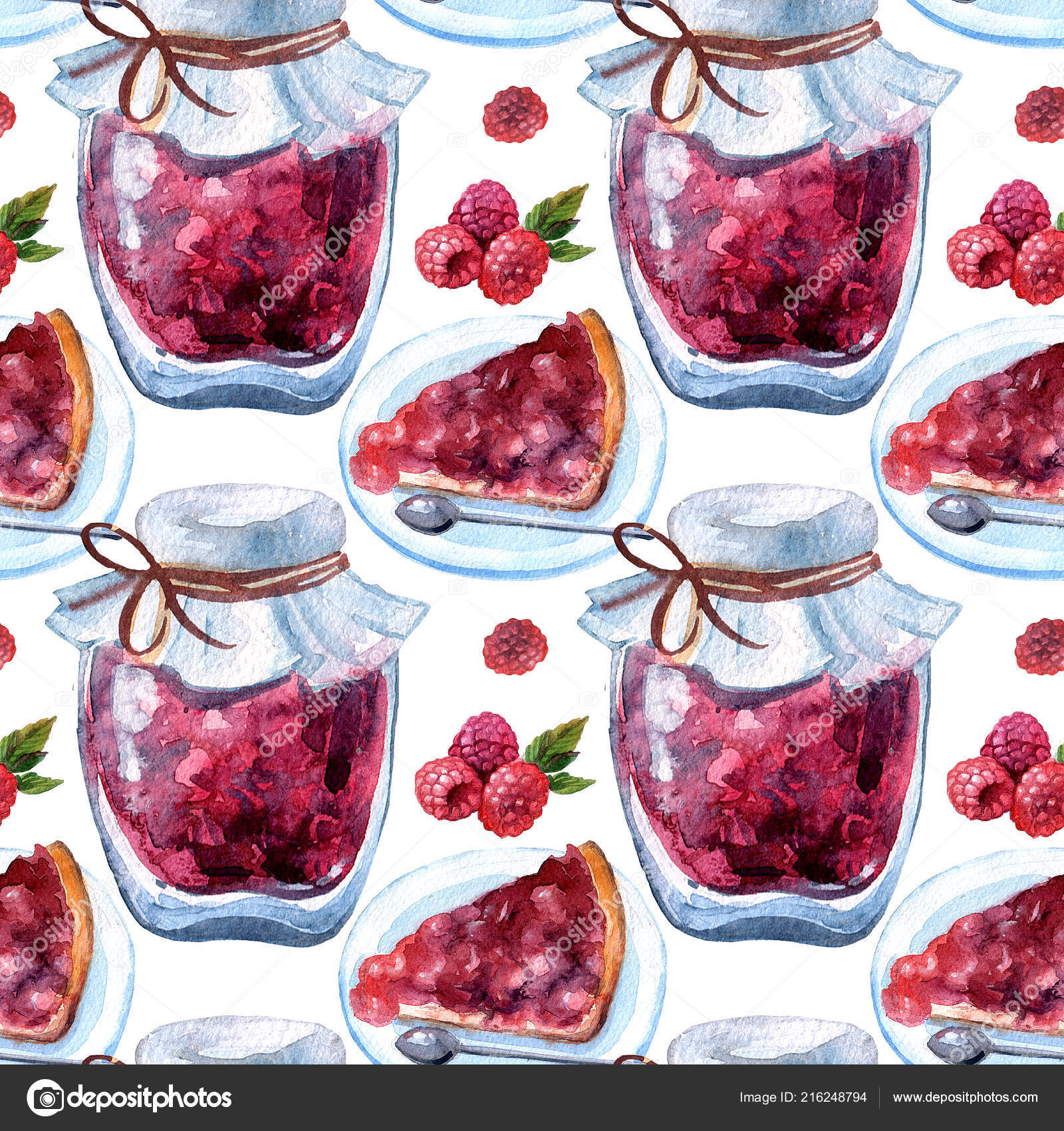 Beautiful hand drawn watercolor seamless pattern with jam in jar Stock ...