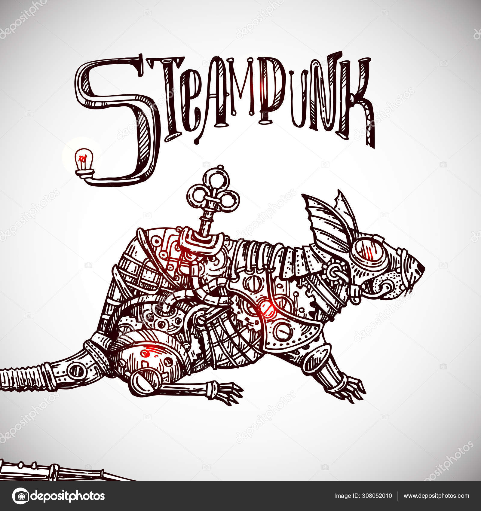 Mechanical rat. Hand drawn steampunk style vector illustration. Stock ...