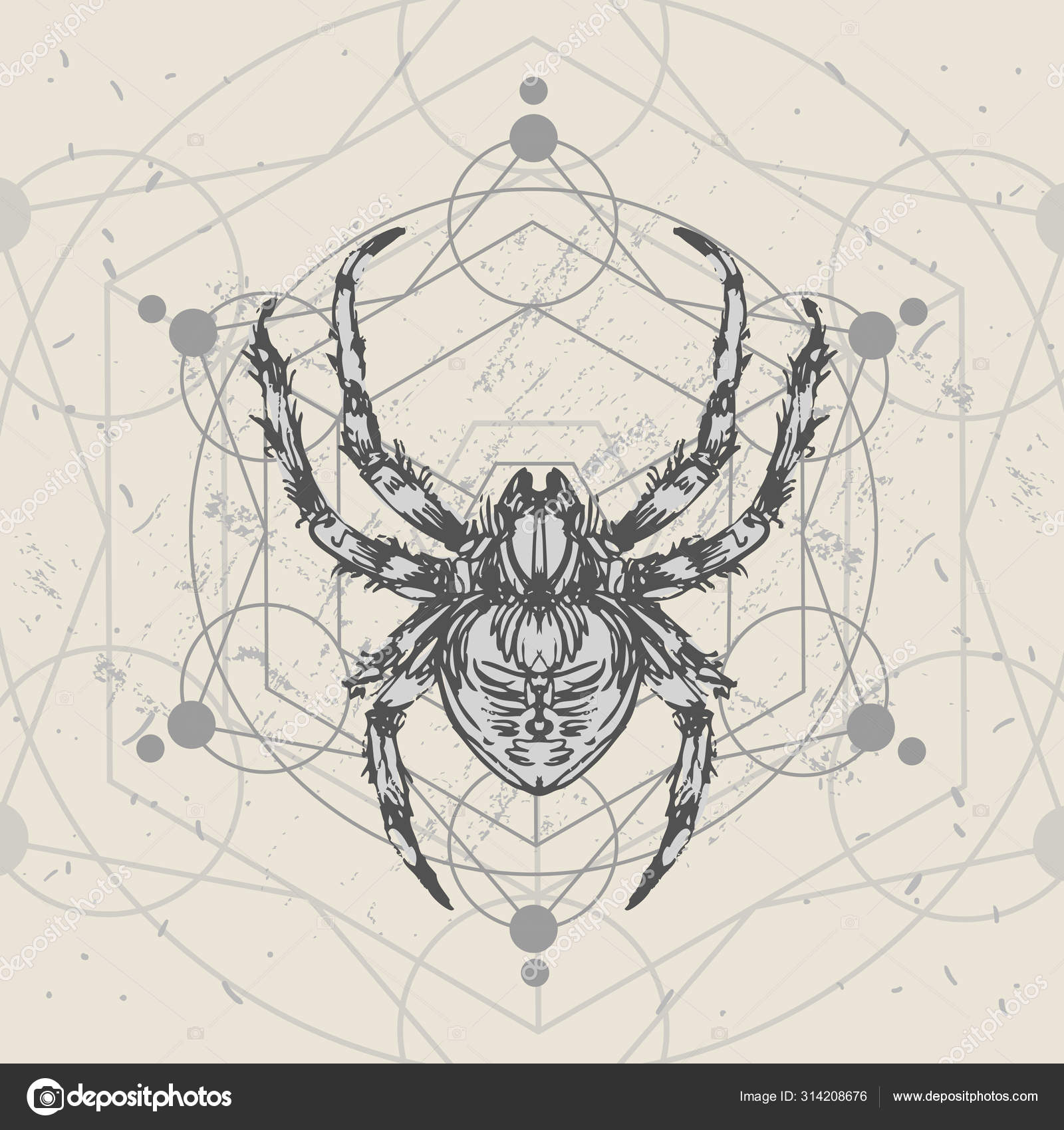 Araña y geomerty sagrado dibujo vector ilustración . Vector de stock ...