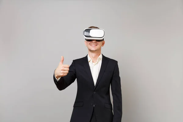 Smiling young business man in classic black suit, shirt looking - Stock ...