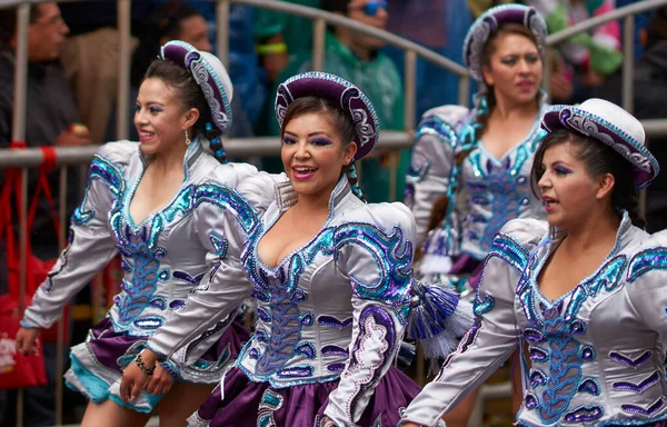 Oruro Bolivia February 2017 Caporales Dancers Ornate Costumes Performing Parade — Stock ...