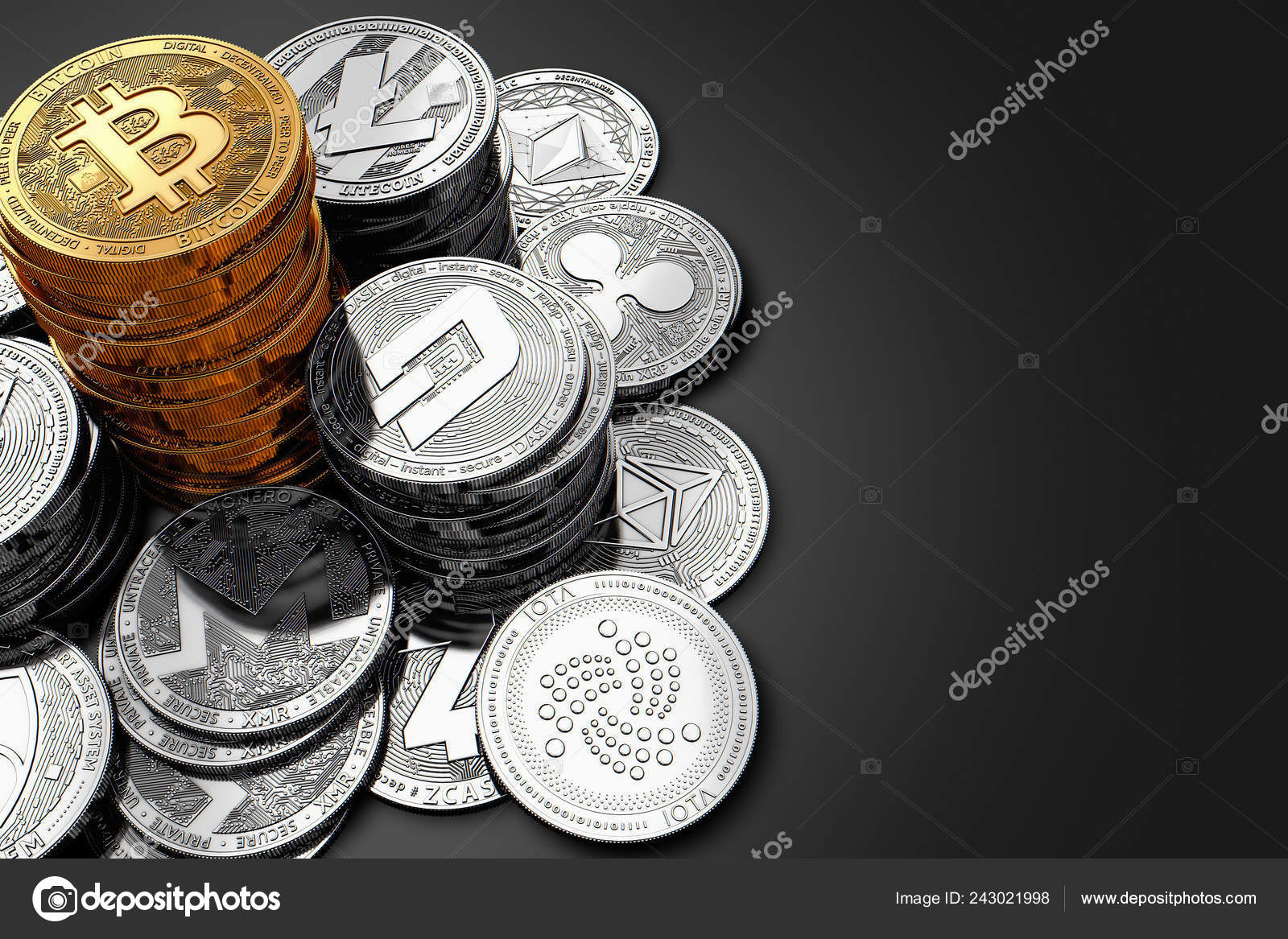 Big Pile Bitcoin Smaller Piles Different Cryptocurrencies Dark ...