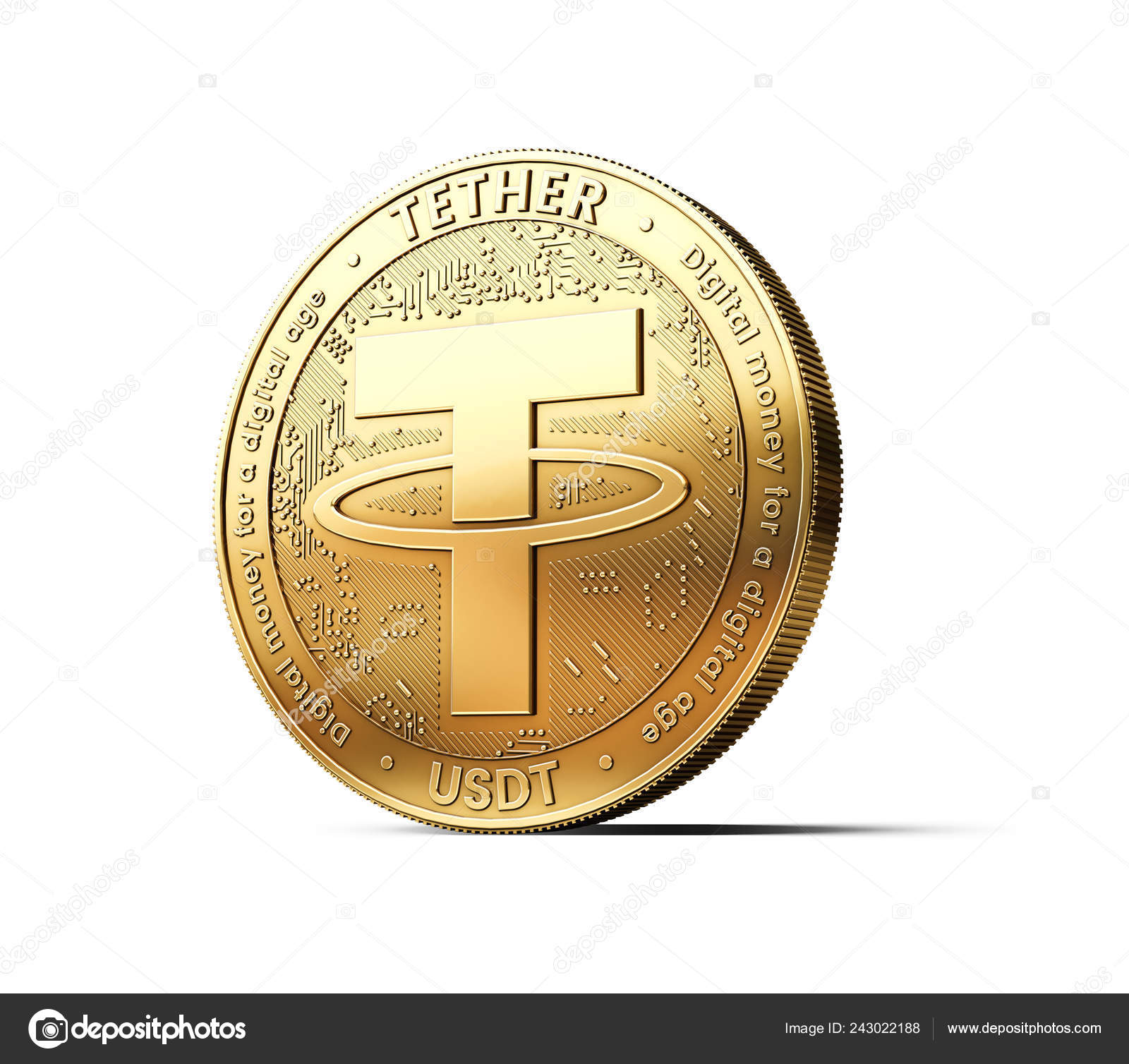 Golden Tether Usdt Cryptocurrency Physical Concept Coin Isolated White ...