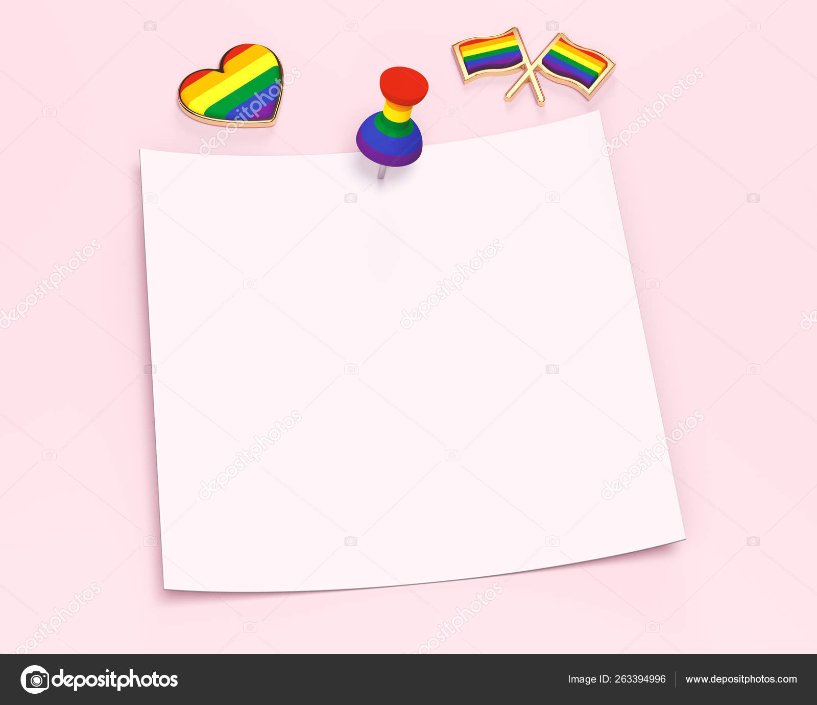 Empty paper square with copy space for your text pinned with rainbow ...