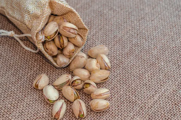 Pistachios Pistacia Vera Wooden Bowl Spilled Sack Surface Stock Photo ...