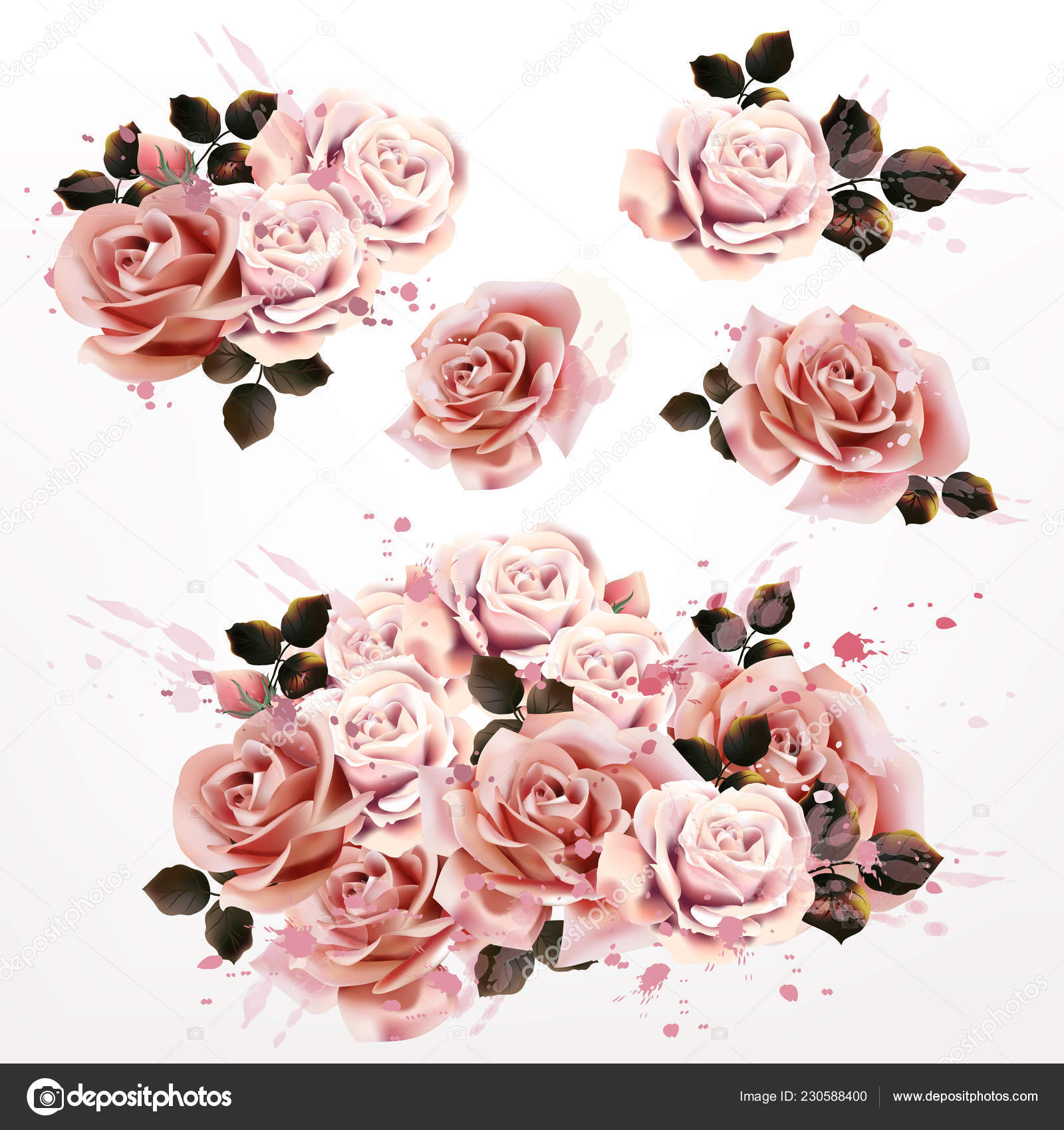 Collection Vector Realistic Rose Flowers Design Stock Vector Image by ...