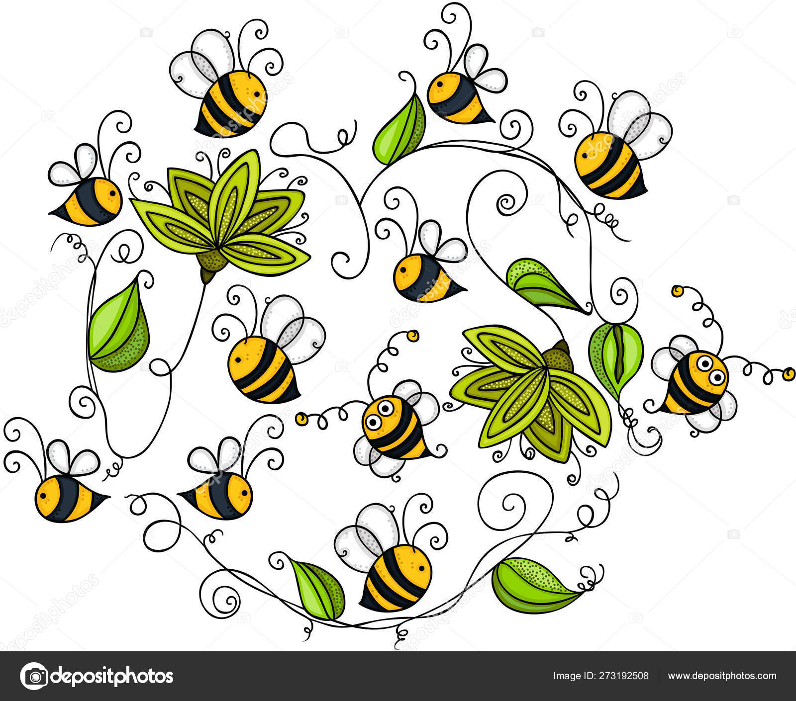 Green Leaves Happy Bees Stock Vector by ©socris79 273192508