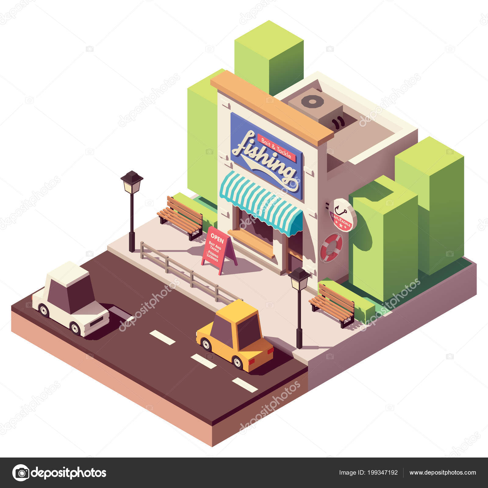 Vector isometric fishing gear and tackle shop Stock Vector Image by ...