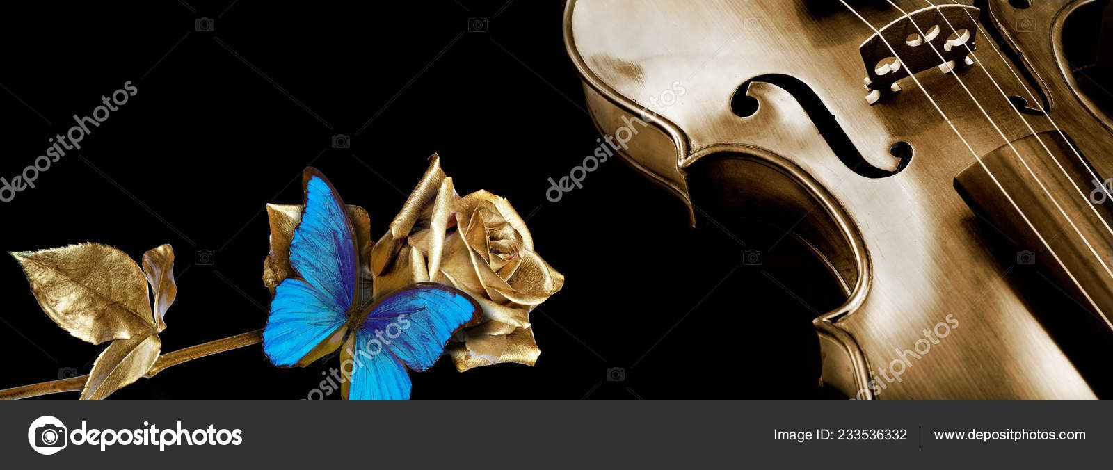 Violin Rose Gold Violin Beautiful Golden Rose Black Background — Stock ...