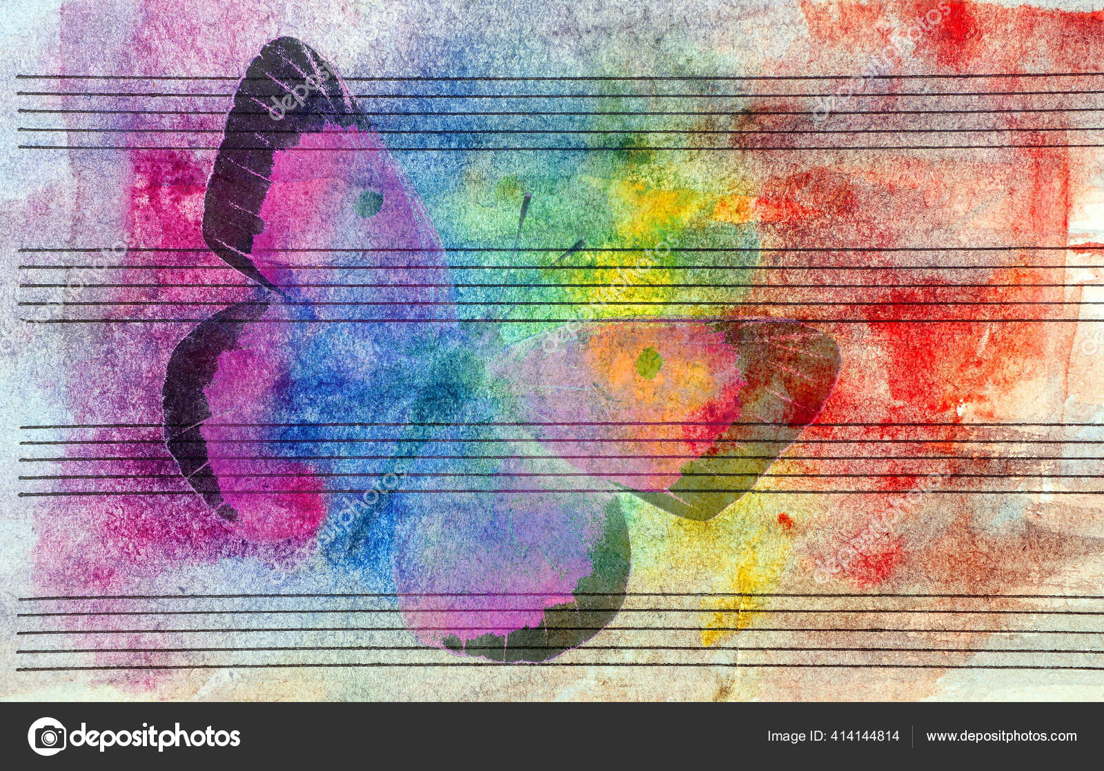 Colors Rainbow Melody Concept Old Music Sheet Colorful Watercolor Paint ...