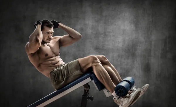 Man Bodybuilder Perform Exercise Prelum Abdominale Bench Black ...