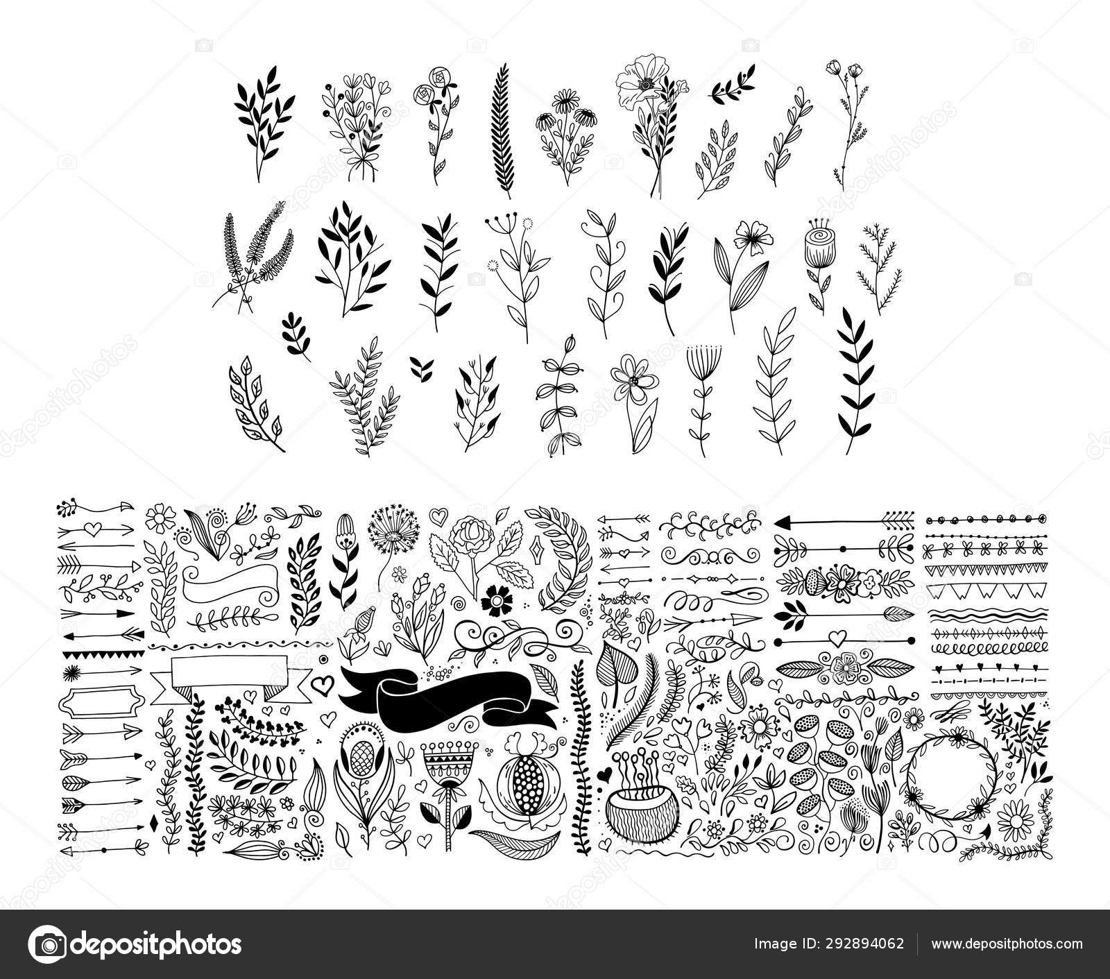 Mega set of hand drawing page dividers borders and arrow doodle Stock ...