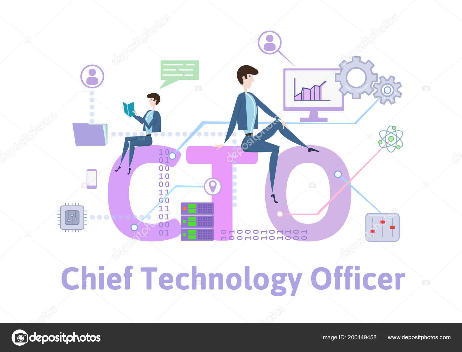 CTO, Chief Technology Officer.Concept table with keywords, letters and ...