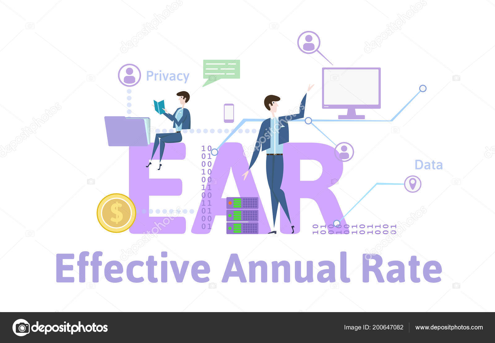 EAR, Effective annual rate. Concept table with keywords, letters and ...