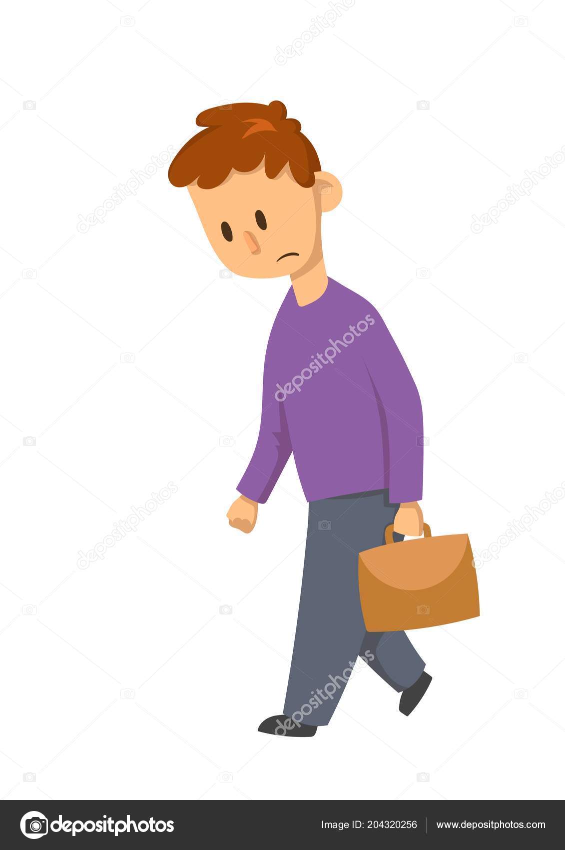 Sad Cartoon Boy Walking