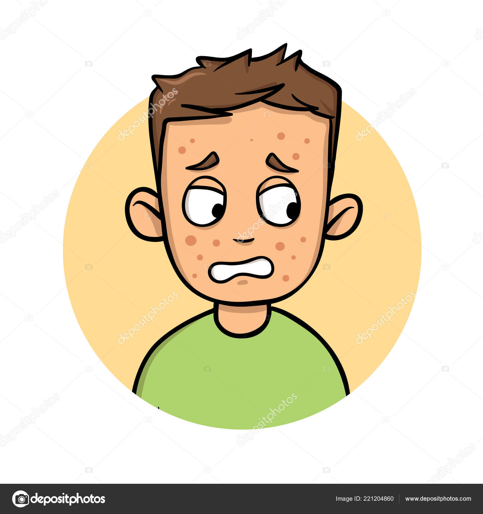 Joven de dibujos animados con manchas rojas en la cara. Icono de diseño ...