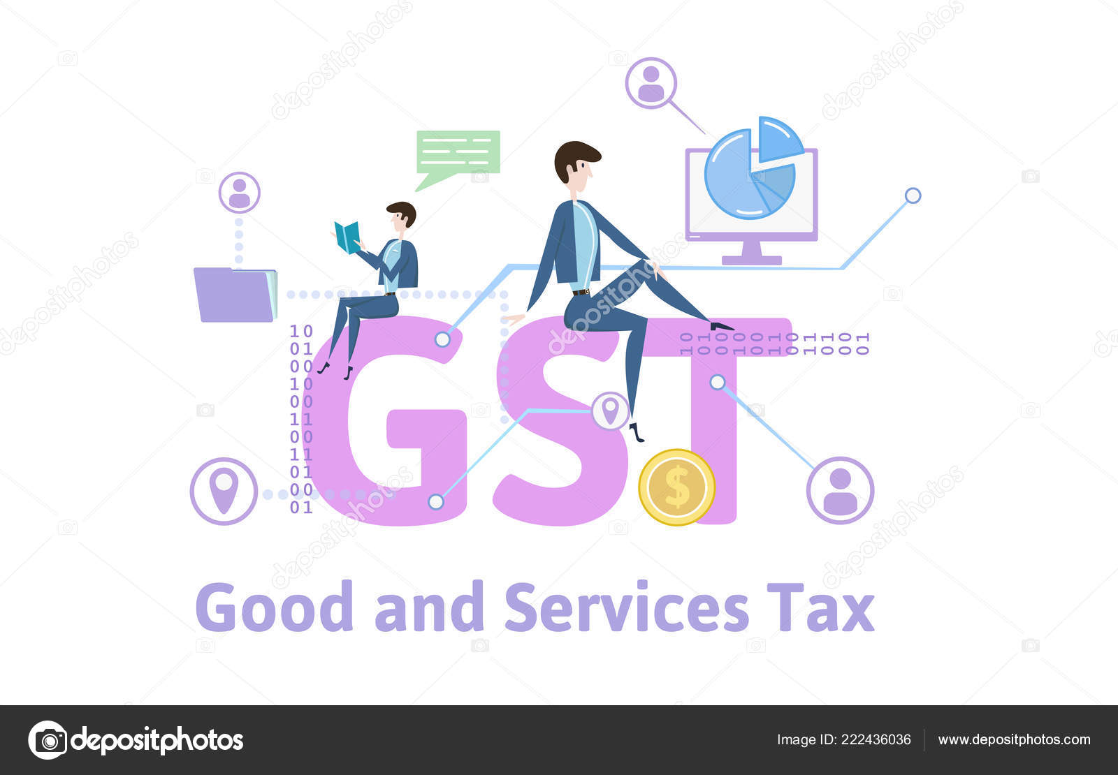 GST, Goods and Services Tax. Concept table with keywords, letters and ...